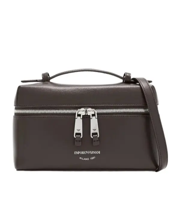 Emporio Armani Logo-print Zip-around Shoulder Bag - Anthracite Brown