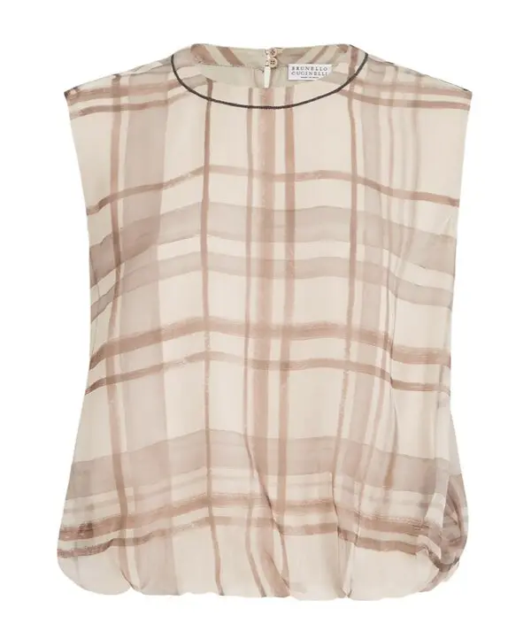 Brunello Cucinelli Macrocheck-print Organza Blouse - Light Yellow