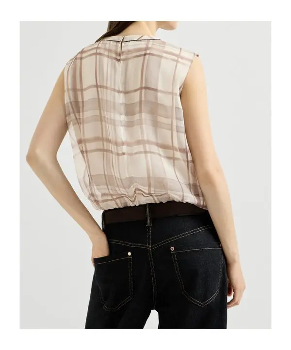 Brunello Cucinelli Macrocheck-print Organza Blouse - Light Yellow