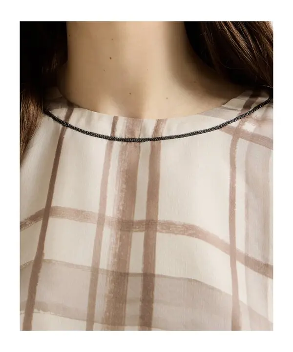 Brunello Cucinelli Macrocheck-print Organza Blouse - Light Yellow