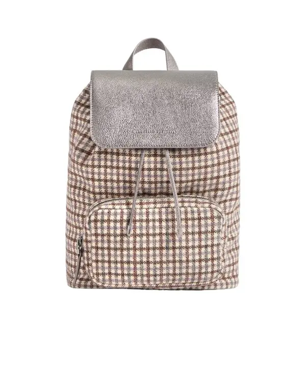 Brunello Cucinelli Checked Wool And Alpaca And Lamé Leather Backpack - Brown