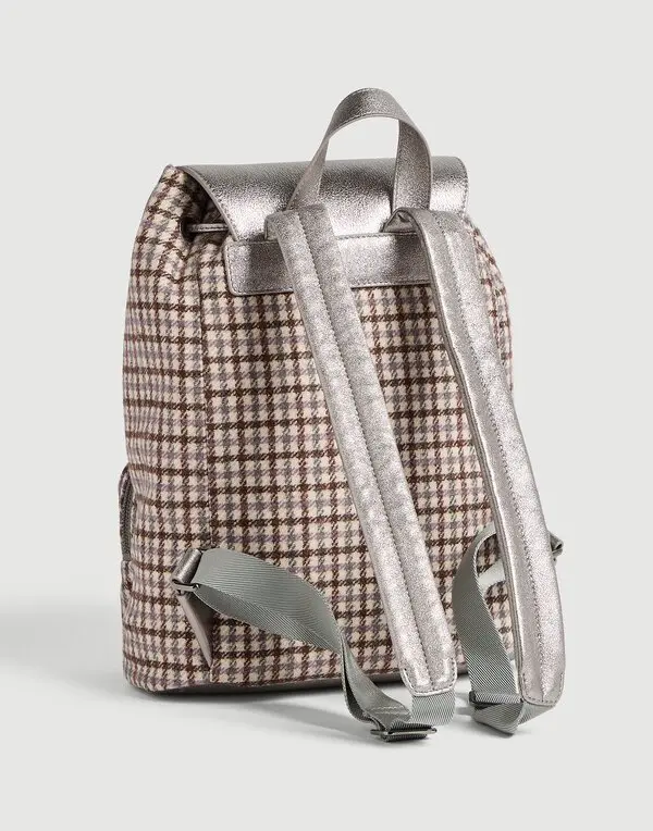 Brunello Cucinelli Checked Wool And Alpaca And Lamé Leather Backpack