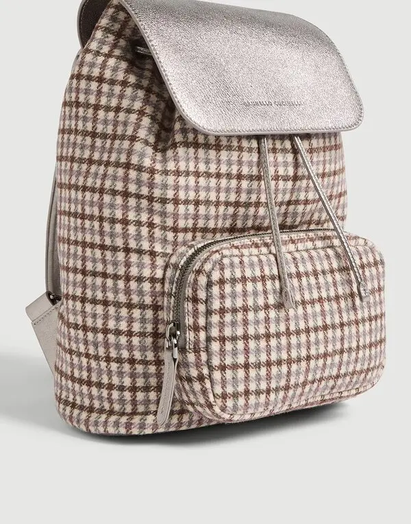 Brunello Cucinelli Checked Wool And Alpaca And Lamé Leather Backpack
