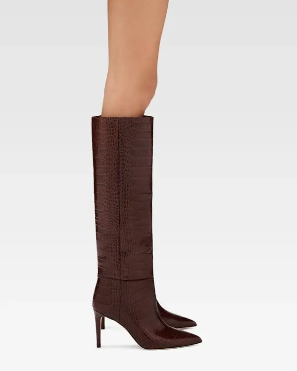 Paris Texas Stiletto 85 Embossed Knee-high Boots - Chocolate-colored