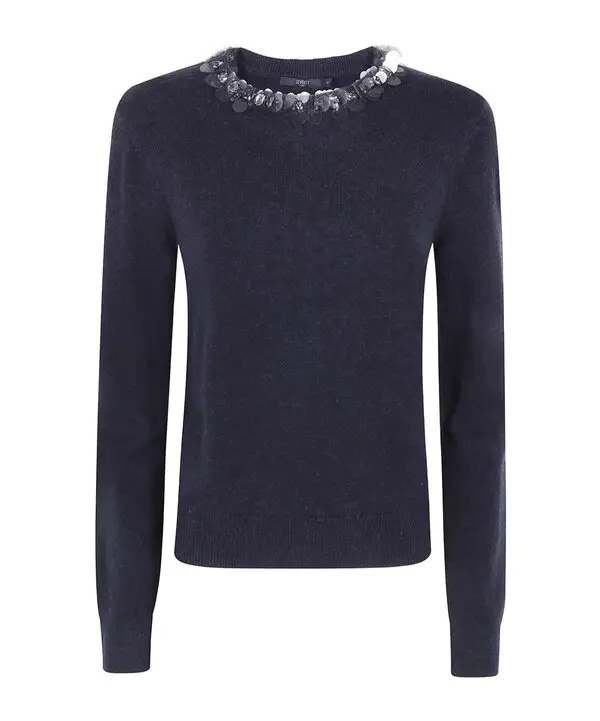 Seventy Embellished Neck Jumper - Black