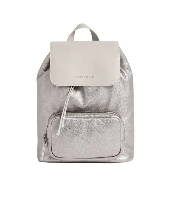 Brunello Cucinelli Lamé Calfskin And Grained Leather Backpack