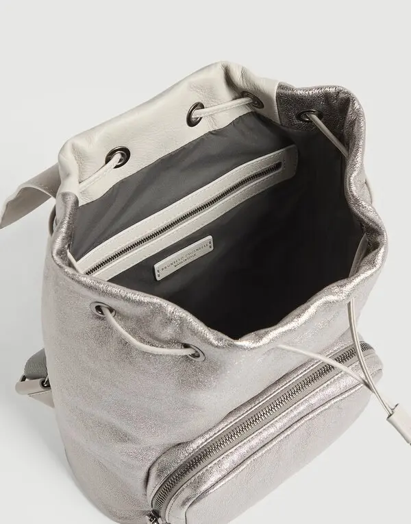 Brunello Cucinelli Lamé Calfskin And Grained Leather Backpack