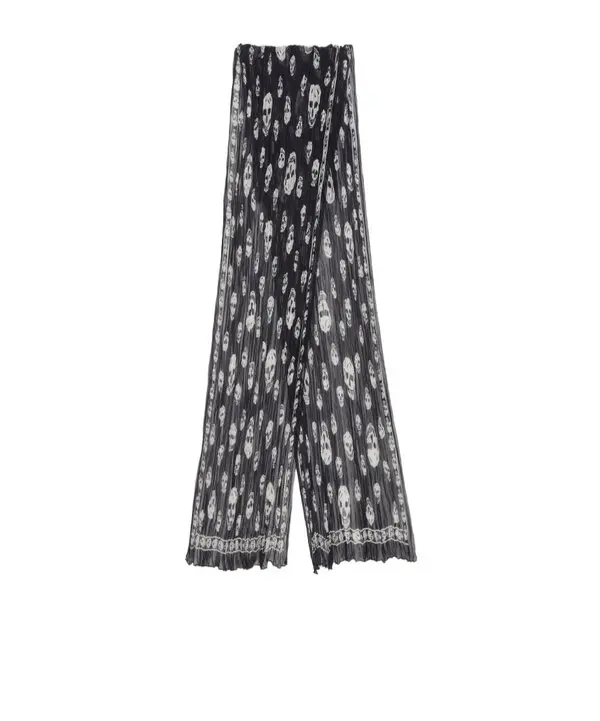 Alexander McQueen Pleated Skull Scarf - Black/ivory