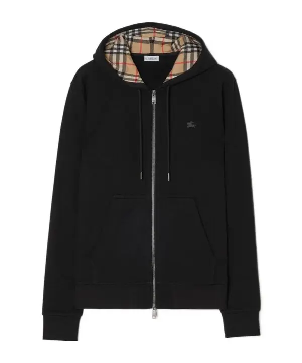 Burberry Check Hood Zip Hoodie - Black