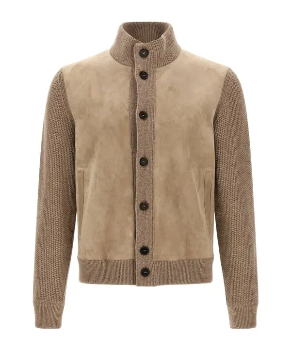 Zegna Suede Panel Buttoned Cardigan - Beige