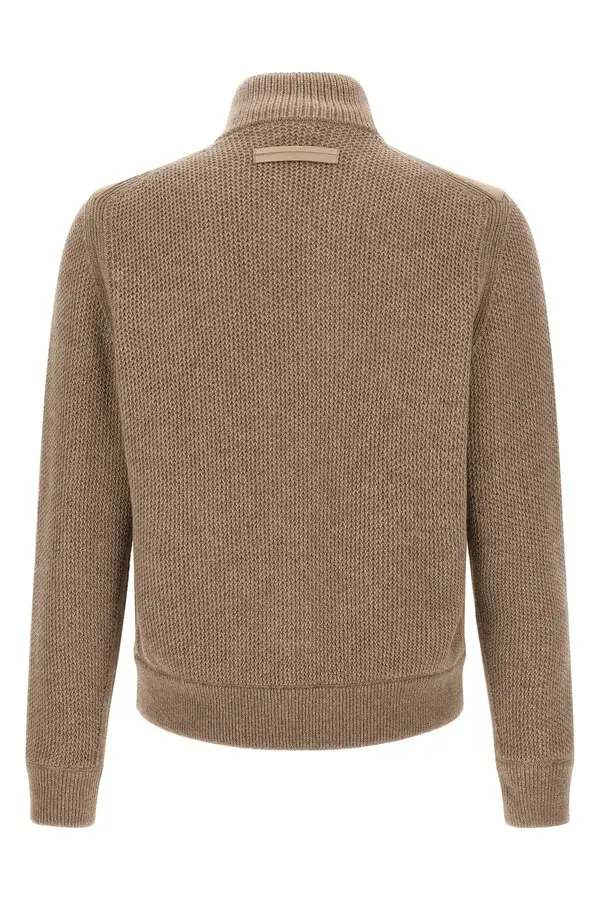 Zegna Suede Panel Buttoned Cardigan - Beige