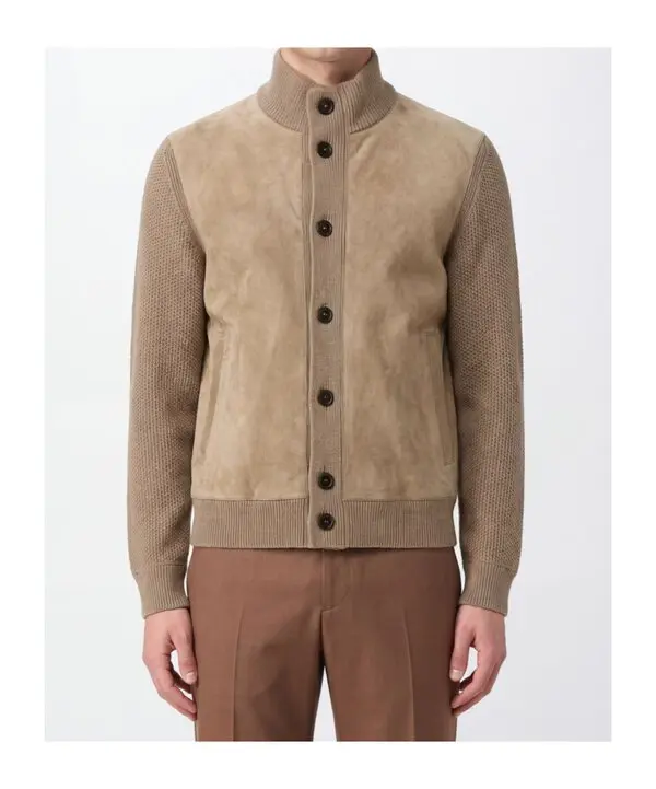Zegna Suede Panel Buttoned Cardigan - Beige