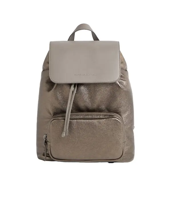 Brunello Cucinelli Lamé Calfskin And Grained Leather Backpack