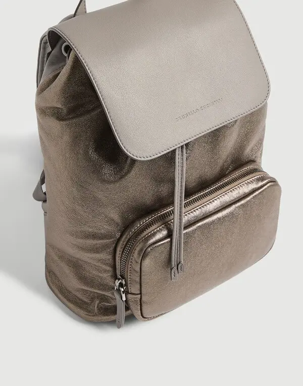Brunello Cucinelli Lamé Calfskin And Grained Leather Backpack