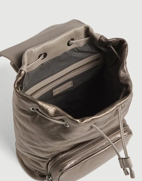 Brunello Cucinelli Lamé Calfskin And Grained Leather Backpack