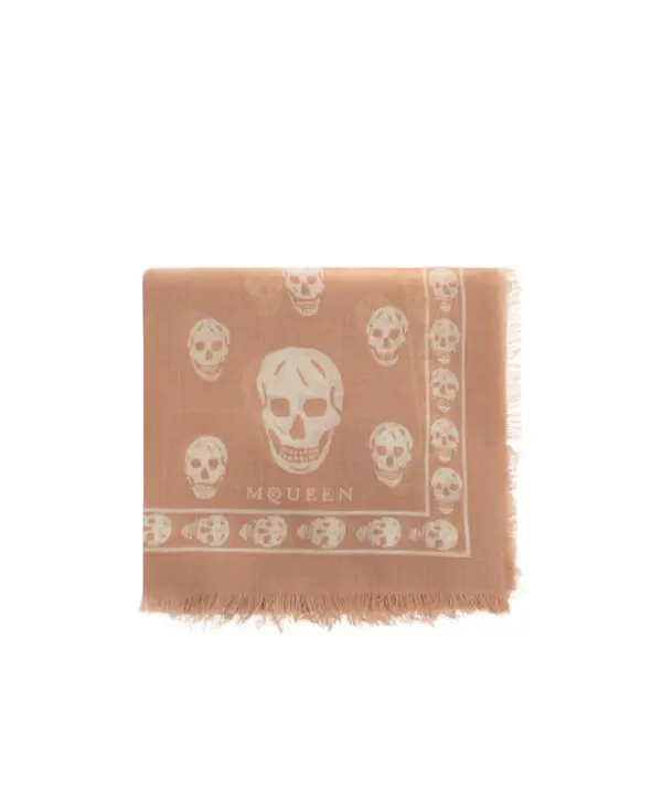 Alexander McQueen Skull Printed Fringed Edge Scarf