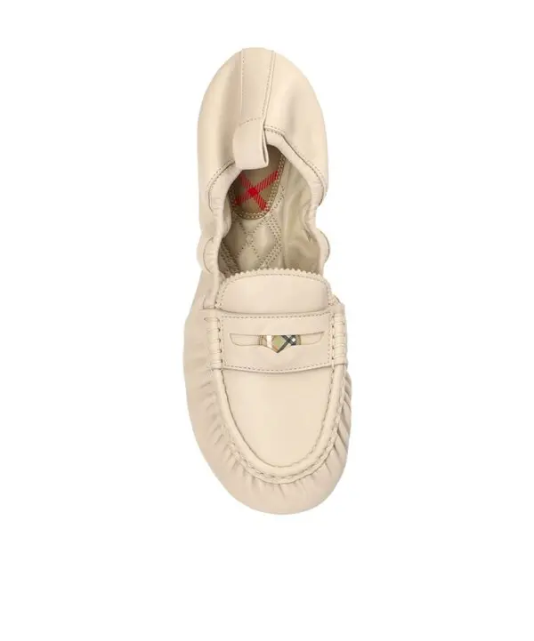 Burberry Logo Plaque Ruched Ballet Flats - Light Brown