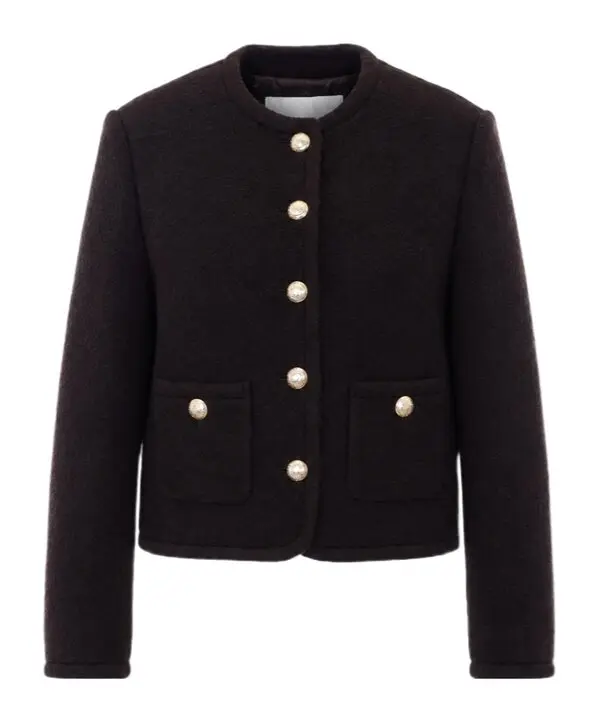 DUNST Cropped Tweed Jacket - Brown
