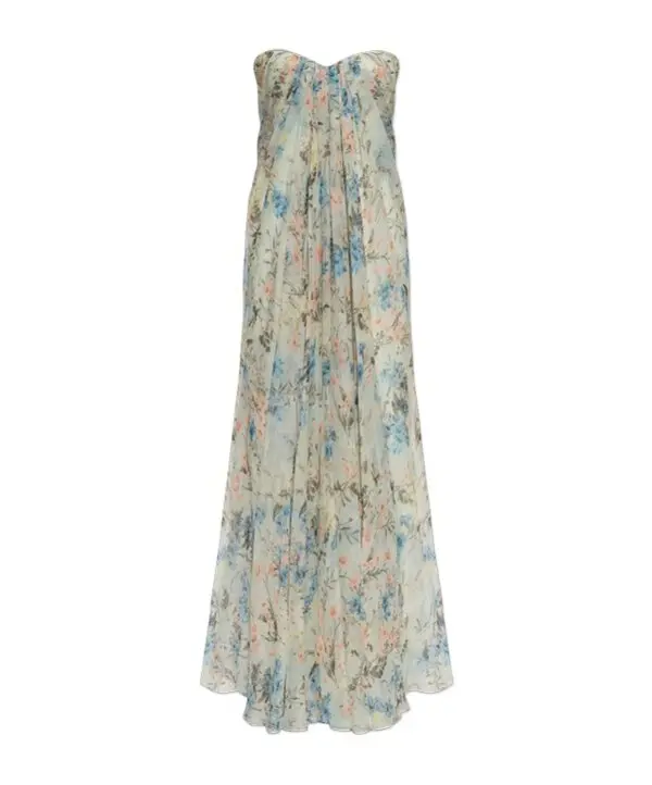 Alexander McQueen Strapless Floral Print Dress