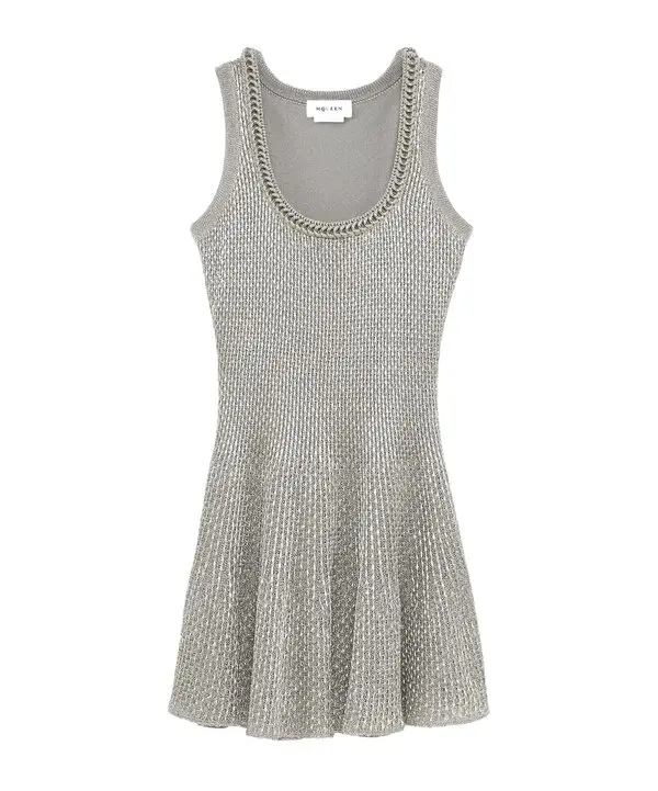 Alexander McQueen Metallic Knit Mini Dress - Silver