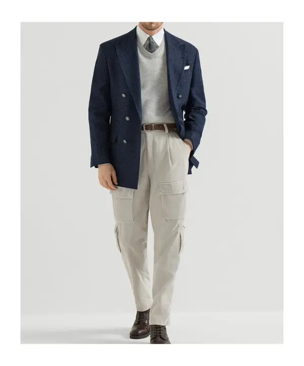 Brunello Cucinelli Cotton Textured Striped Chevron Shirt With Button-down Collar
