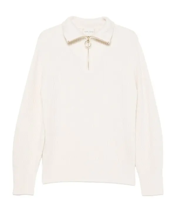 FORTE_FORTE Ribbed-knit Half-zip Sweater - White