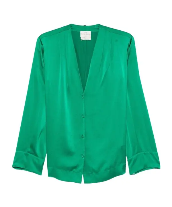 FORTE_FORTE Satin-finish V-neck Shirt