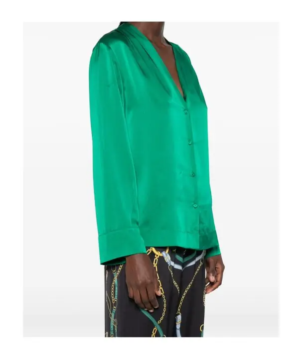 FORTE_FORTE Satin-finish V-neck Shirt