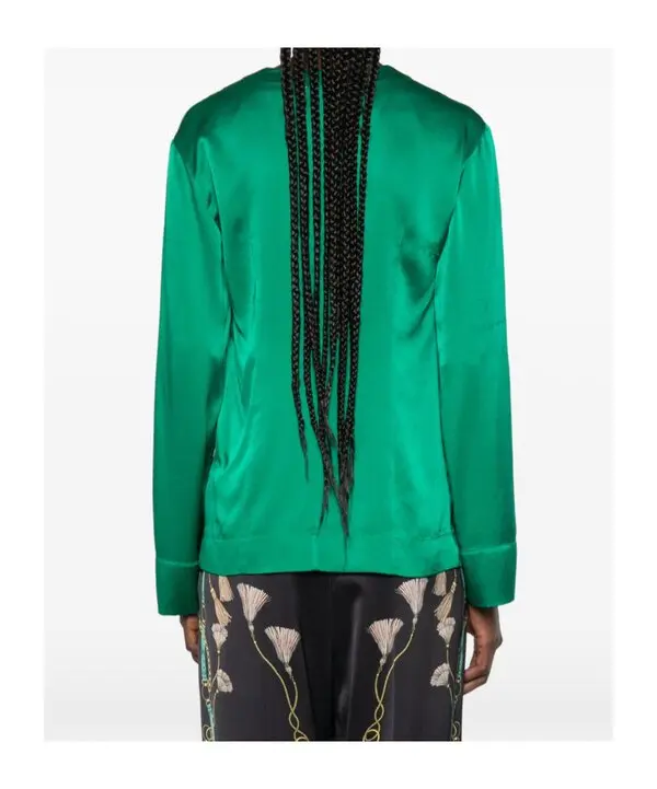FORTE_FORTE Satin-finish V-neck Shirt