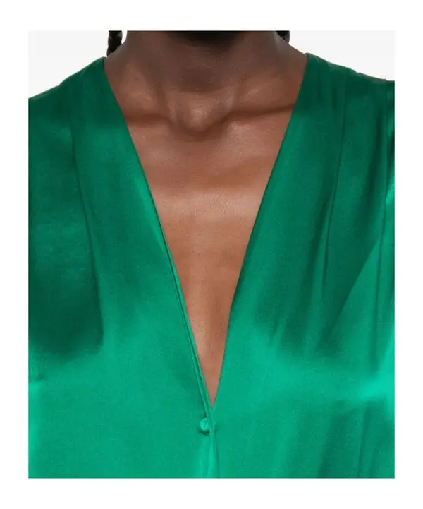 FORTE_FORTE Satin-finish V-neck Shirt