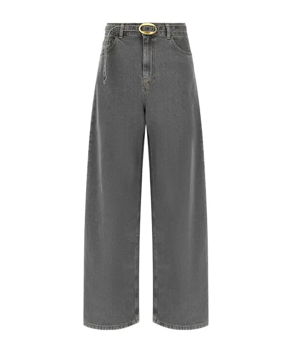 TWINSET Belted Wide-leg Jeans - Charcoal-grey