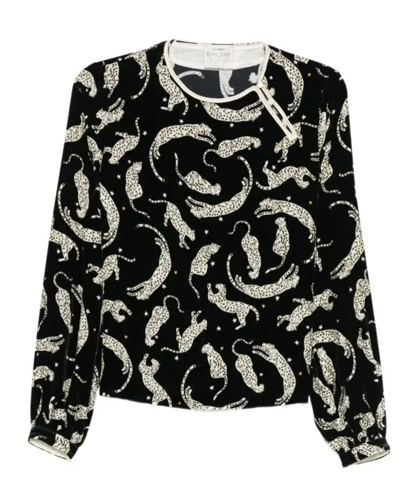 FORTE_FORTE Leopard-print Velvet-effect Top - Black