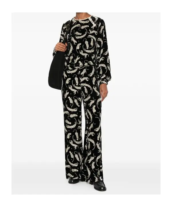 FORTE_FORTE Leopard-print Velvet-effect Top - Black