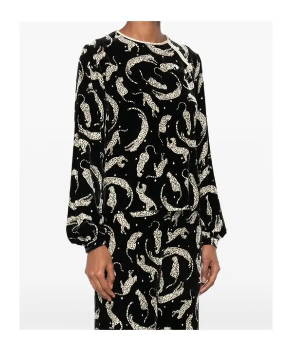 FORTE_FORTE Leopard-print Velvet-effect Top - Black
