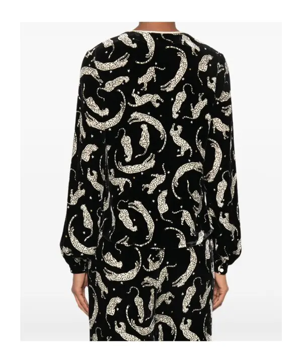 FORTE_FORTE Leopard-print Velvet-effect Top - Black