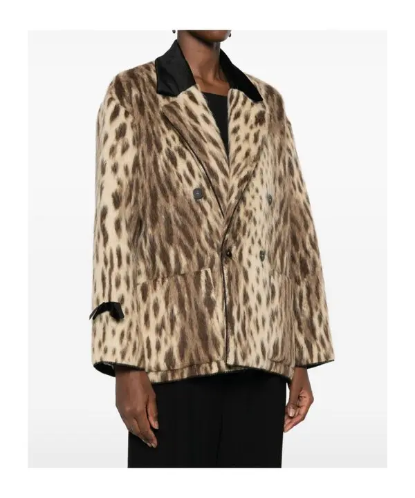 FORTE_FORTE Leopard-print Double-breasted Coat - Brown