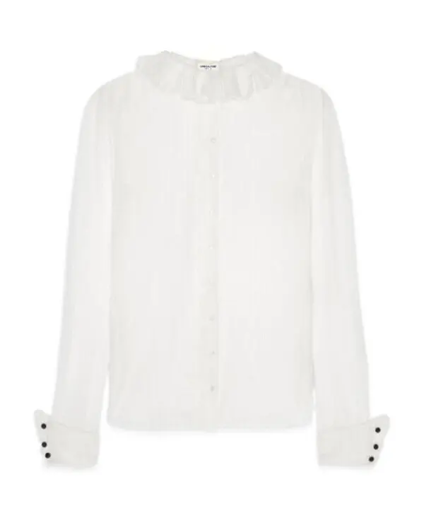 Saint Laurent Frilled Neck Long-sleeved Shirt - White