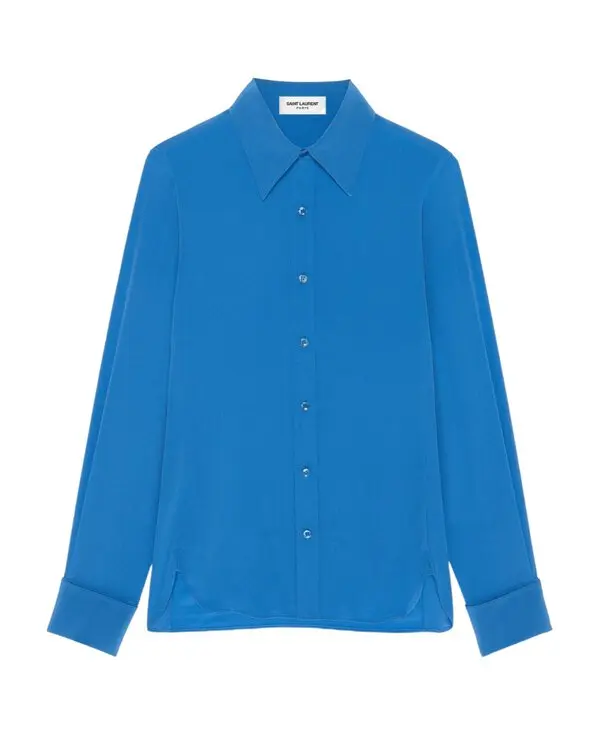 Saint Laurent Crepe De Chine Fitted Shirt - Blue