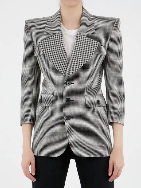 Saint Laurent Grid-print Wool Blazer