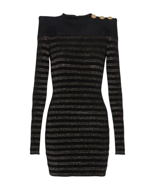 Balmain Striped Lurex Jersey Dress - Black