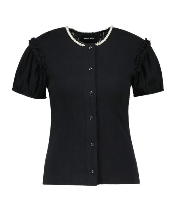 Simone Rocha Pointelle Puff Sleeve Cardigan - Black