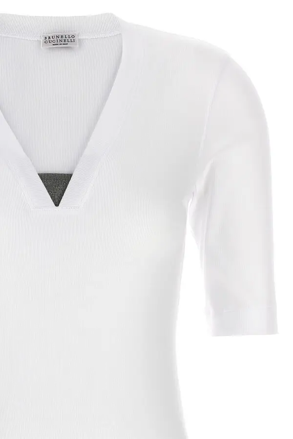 Brunello Cucinelli Deep V-neck Ribbed Top
