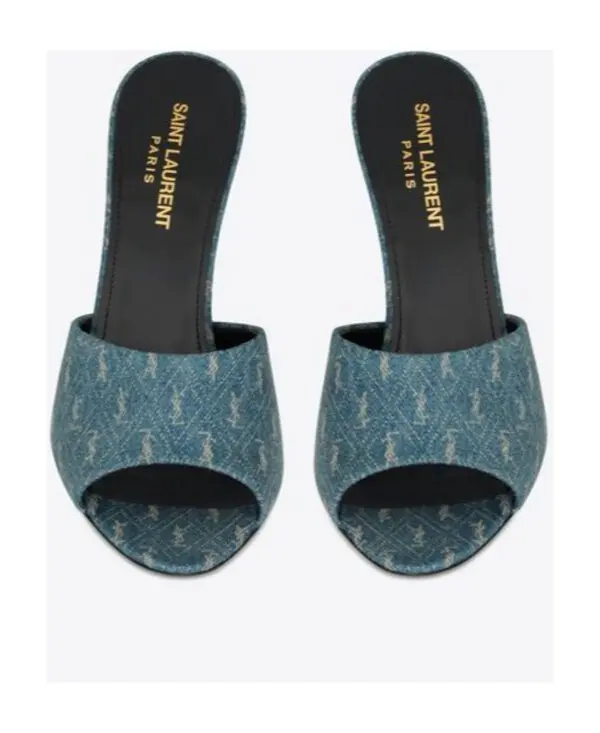 Saint Laurent La 16 Heeled Denim Mules