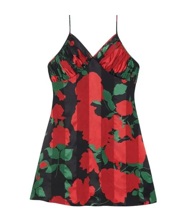 Saint Laurent Floral Printed Sleeveless Dress - Red