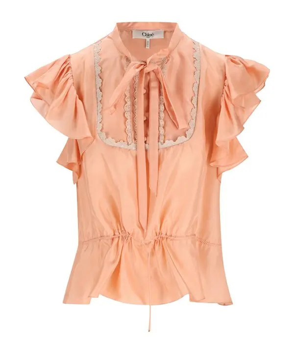 Chloé Lace-trim Drawstring Top - Pink