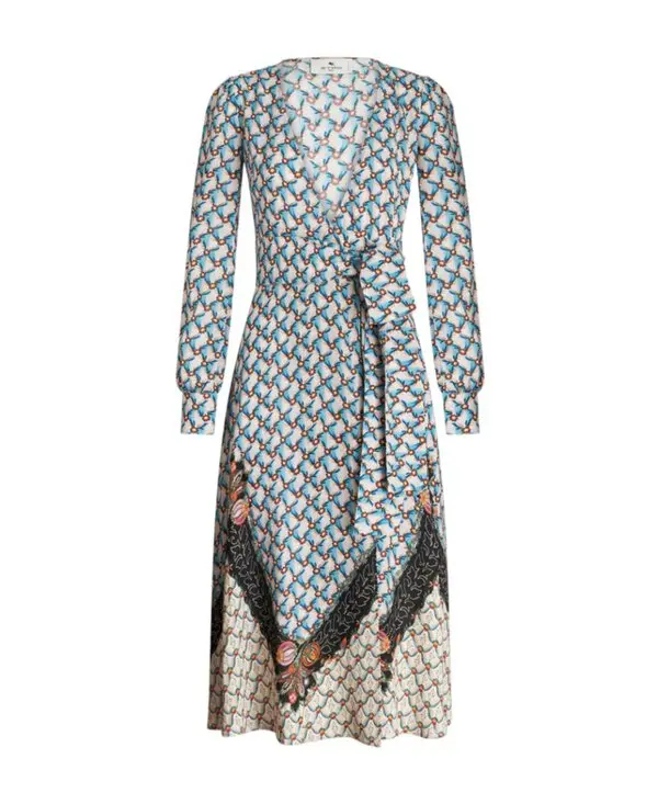 Etro Floral Print Wrap Midi Dress