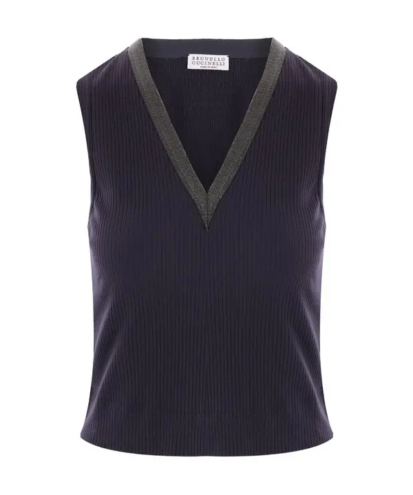 Brunello Cucinelli V-neck Sleeveless Ribbed Top