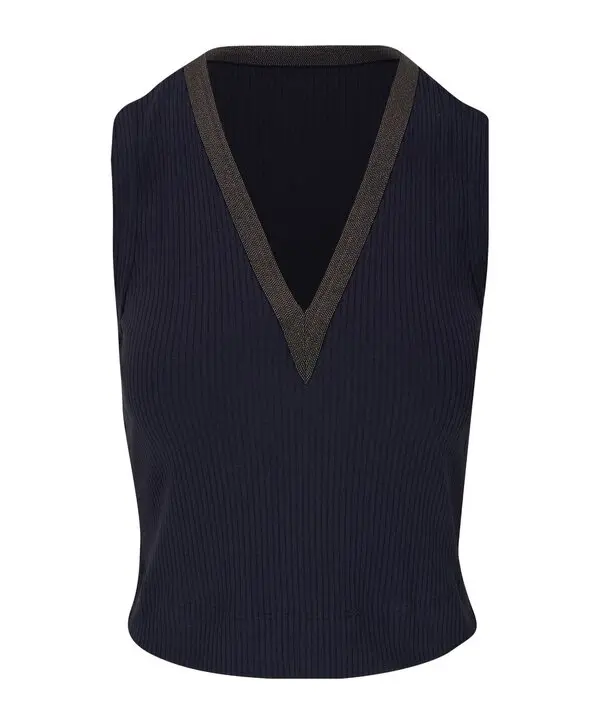 Brunello Cucinelli V-neck Sleeveless Ribbed Top