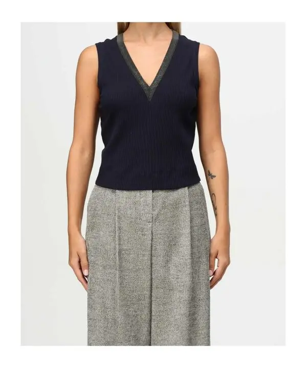 Brunello Cucinelli V-neck Sleeveless Ribbed Top
