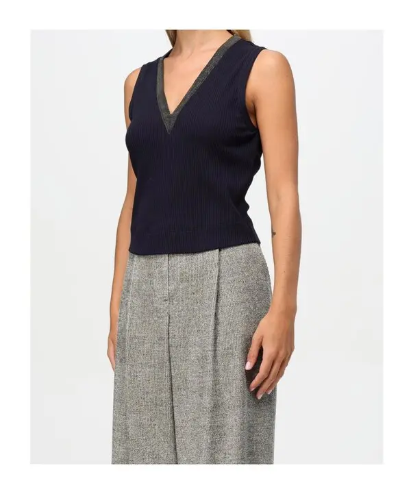 Brunello Cucinelli V-neck Sleeveless Ribbed Top